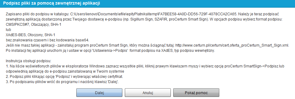 Podpis e-Deklaracji za pomocą aplikacji proCertum Smart Sign’
