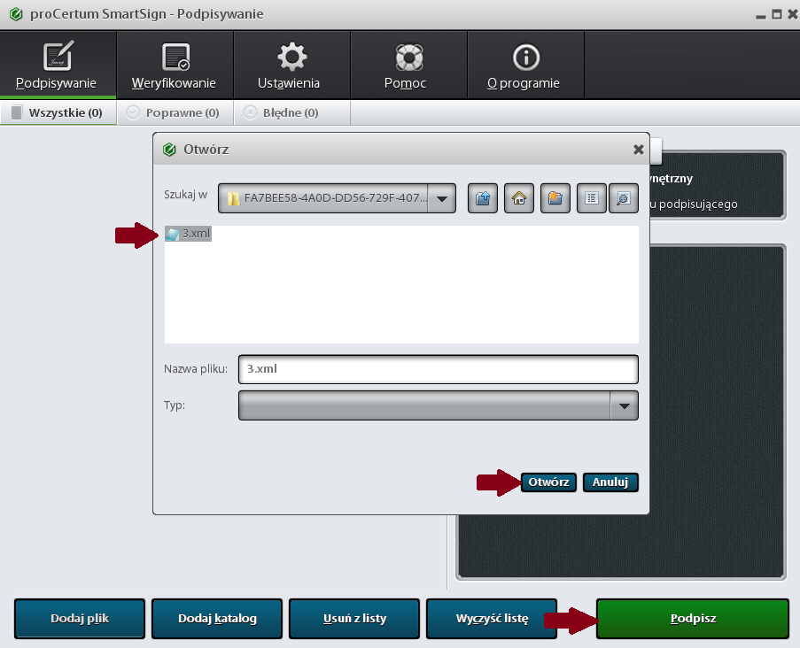 Podpis e-Deklaracji za pomocą aplikacji proCertum Smart Sign’